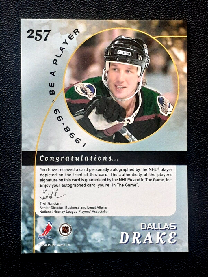 DALLAS DRAKE AUTO 1998-99 BE A PLAYER AUTOGRAPHS GOLD 98-99 NO 257 ...