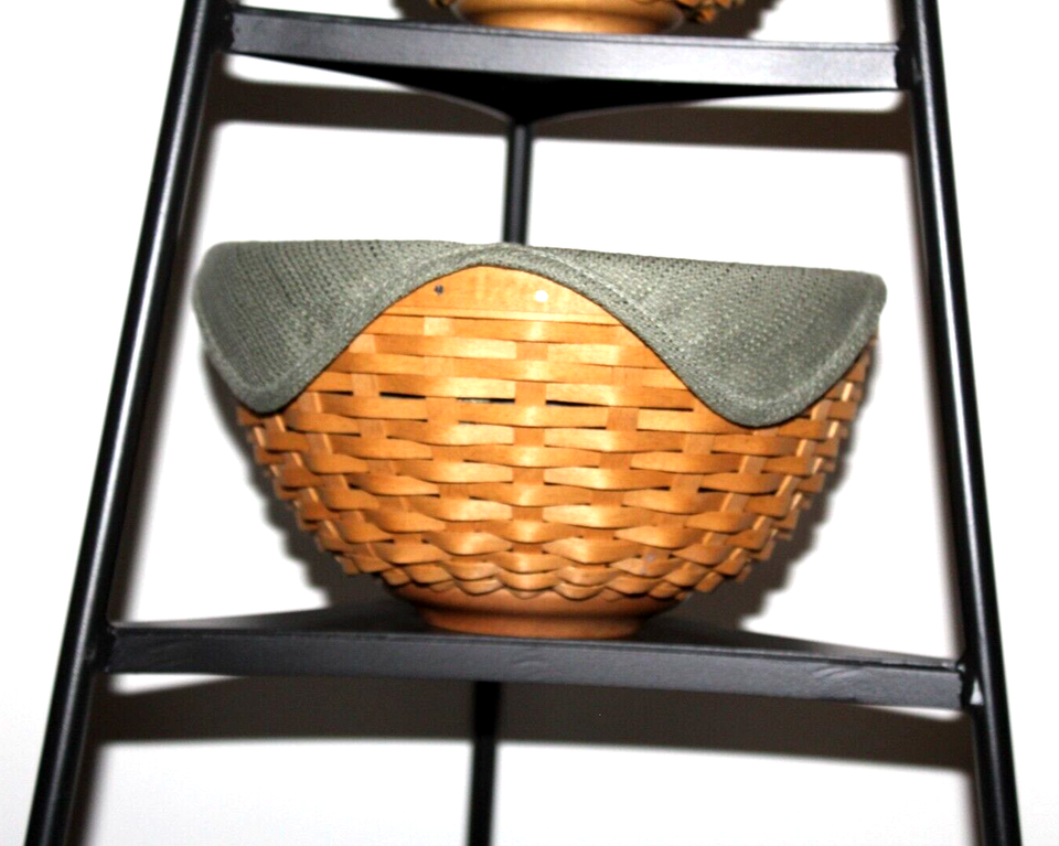 Longaberger Hostess Nesting Bowl Baskets Sage Liner Wrought Iron Stand ...