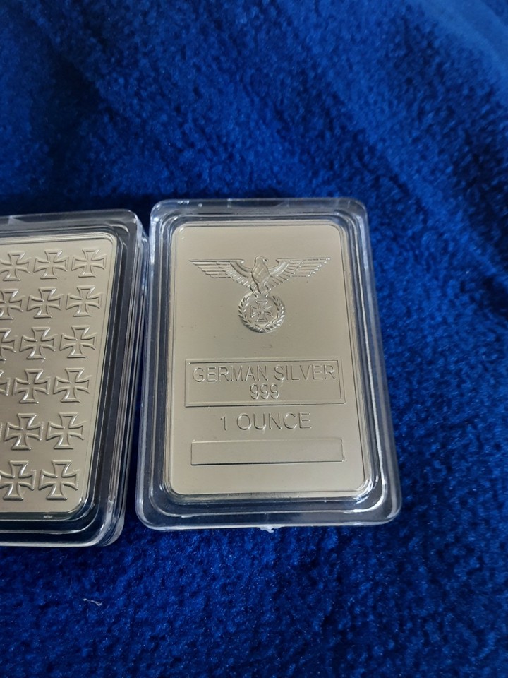 (2) 1 Oz German Silver Bars Iron Eagle With Case And Low Reserve 2 Bars ...