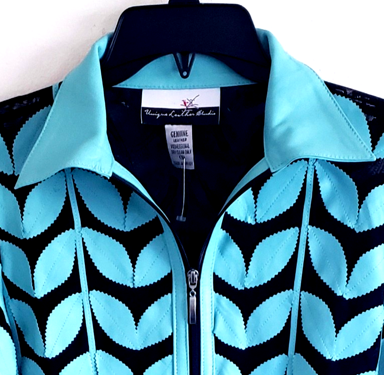 Gorgeous ! LEATHER LEAVES JACKET - Light TURQUOISE - Small - New + Tag ...