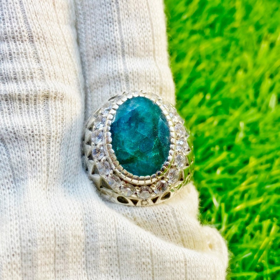 Indian Emerald Zamurd Sterling Silver Ring Mens Natural Emerald Ring ...