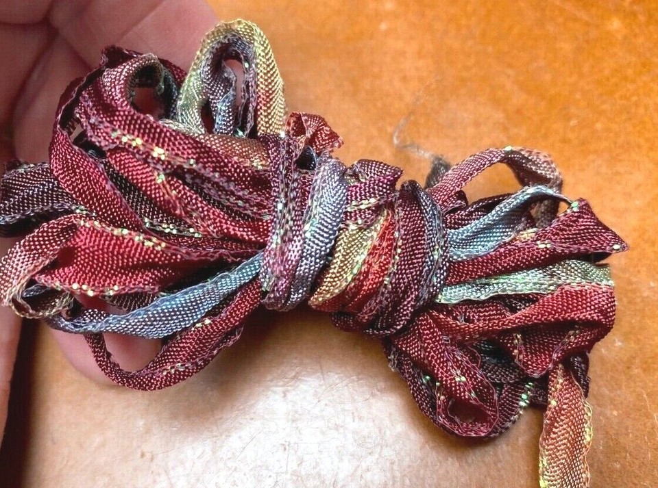 vintage curly ribbon hand dyed 1/4" rayon luminescent black Edge 3yds ...