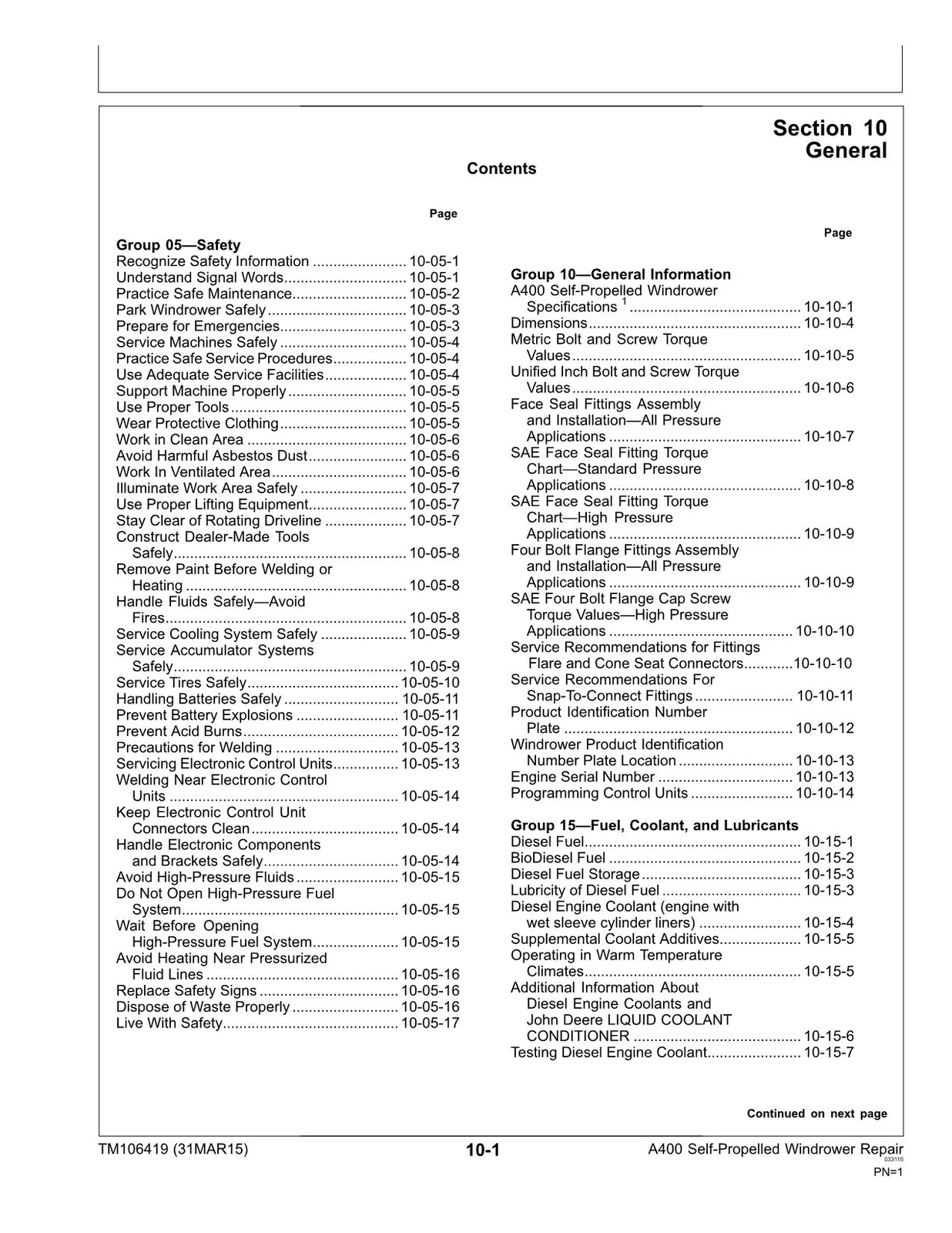 JOHN DEERE A400 WINDROWER SERVICE MANUAL | eBay