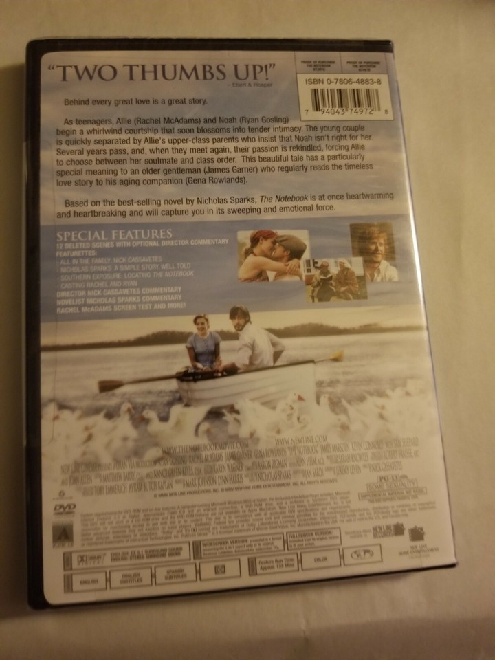 The Notebook DVD Widescreen Full Screen NEW SEALED Ryan Gosling Rachel ...