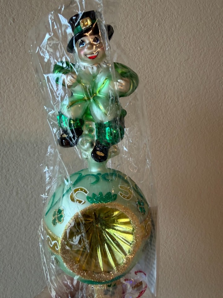 Christopher Radko Collector vintage hand painted glass Leprechaun tree ...