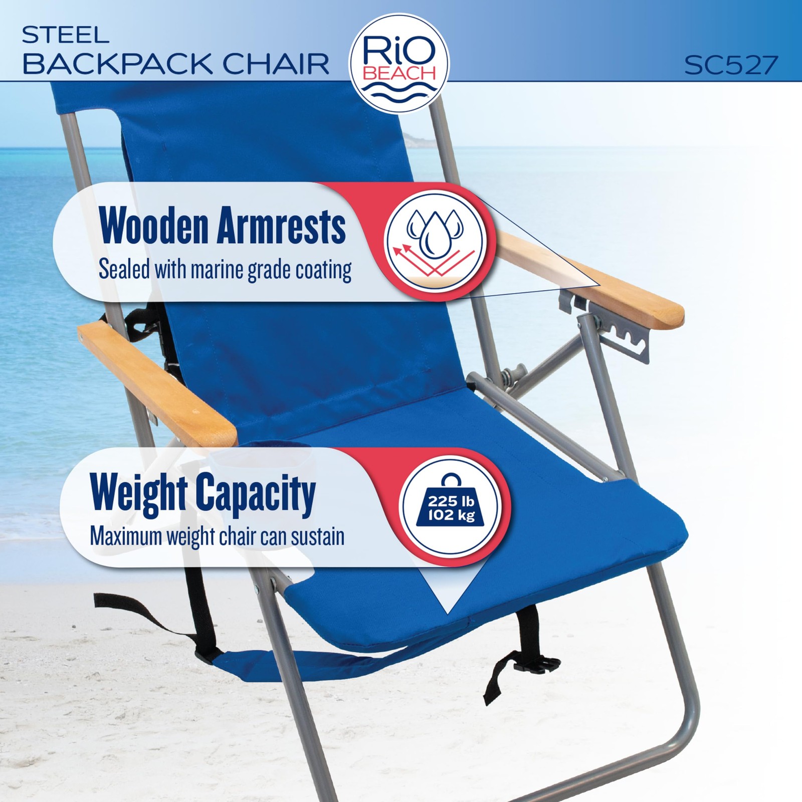 Rio Gear Original Outdoor Steel Folding Backpack Chair, Navy Blue | eBay
