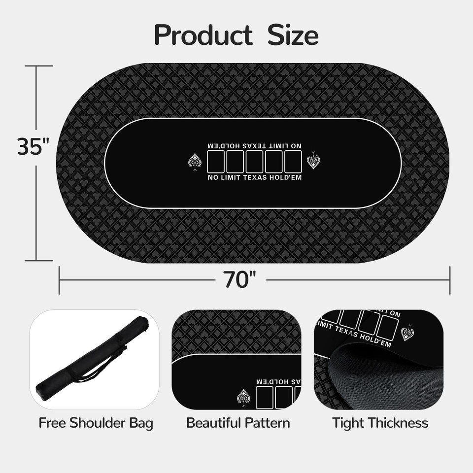 Waterproof 70 x 35 Inch Texas Hold'em Poker Mat for Table, Portable ...