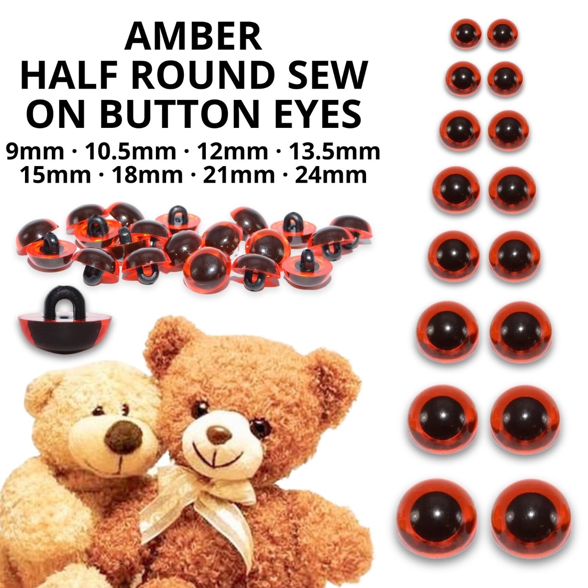 Animal Eyes 1 By Black Button Eyes Half Round Sew On For Teddy