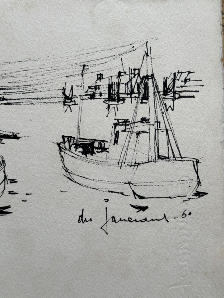 Vintage Ink Drawing Marine Port Portrait Dove Letter Daniel DU JANERAND ...