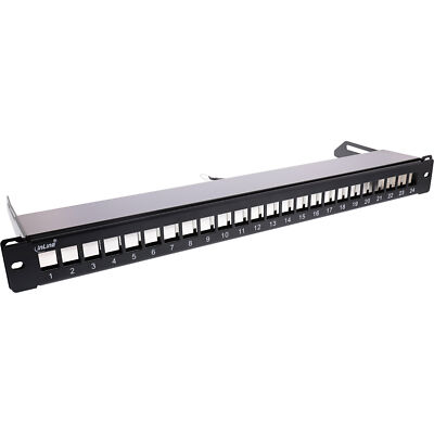 InLine® Patchfeld 24-fach, Keystone Leerblech Patchpanel mit Auszug, 19 ...