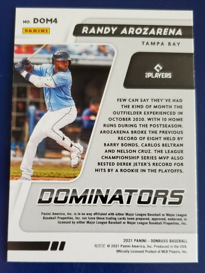 2021 Donruss Dominators Randy Arozarena Tampa Bay Rays Vector Parallel ...