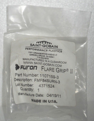 Saint-Gobain 1107159-3 Furon Flare Grip II PFA RDC Union Conn 1/4" x 1/ ...