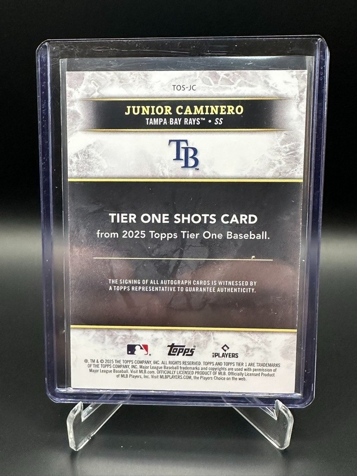 2025 Topps Tier One Shots Card Junior Caminero Auto 86/149 Rays #TOS-JC ...