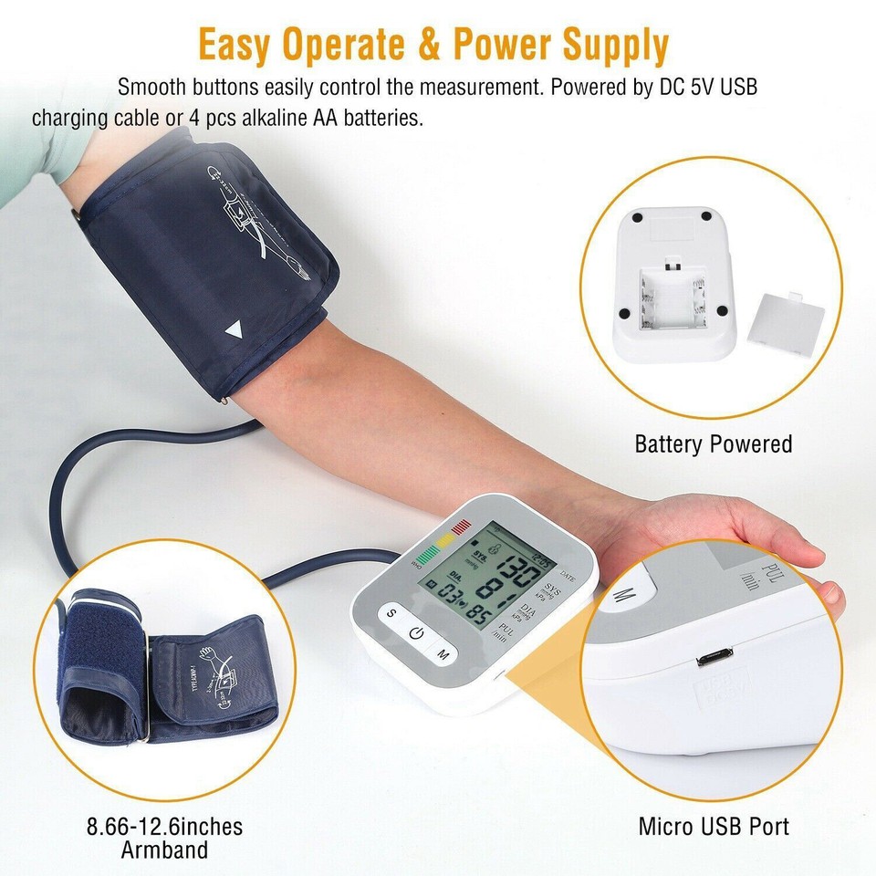 Blood Pressure Monitor Automatic Arm Digital BP Cuff Pulse Heart Rate ...