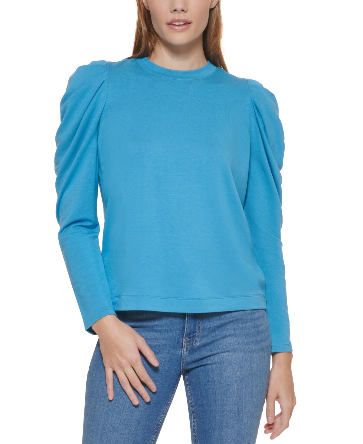 Calvin Klein Women's Large Steel Blue Puffed Shoulder Crewneck Top | eBay