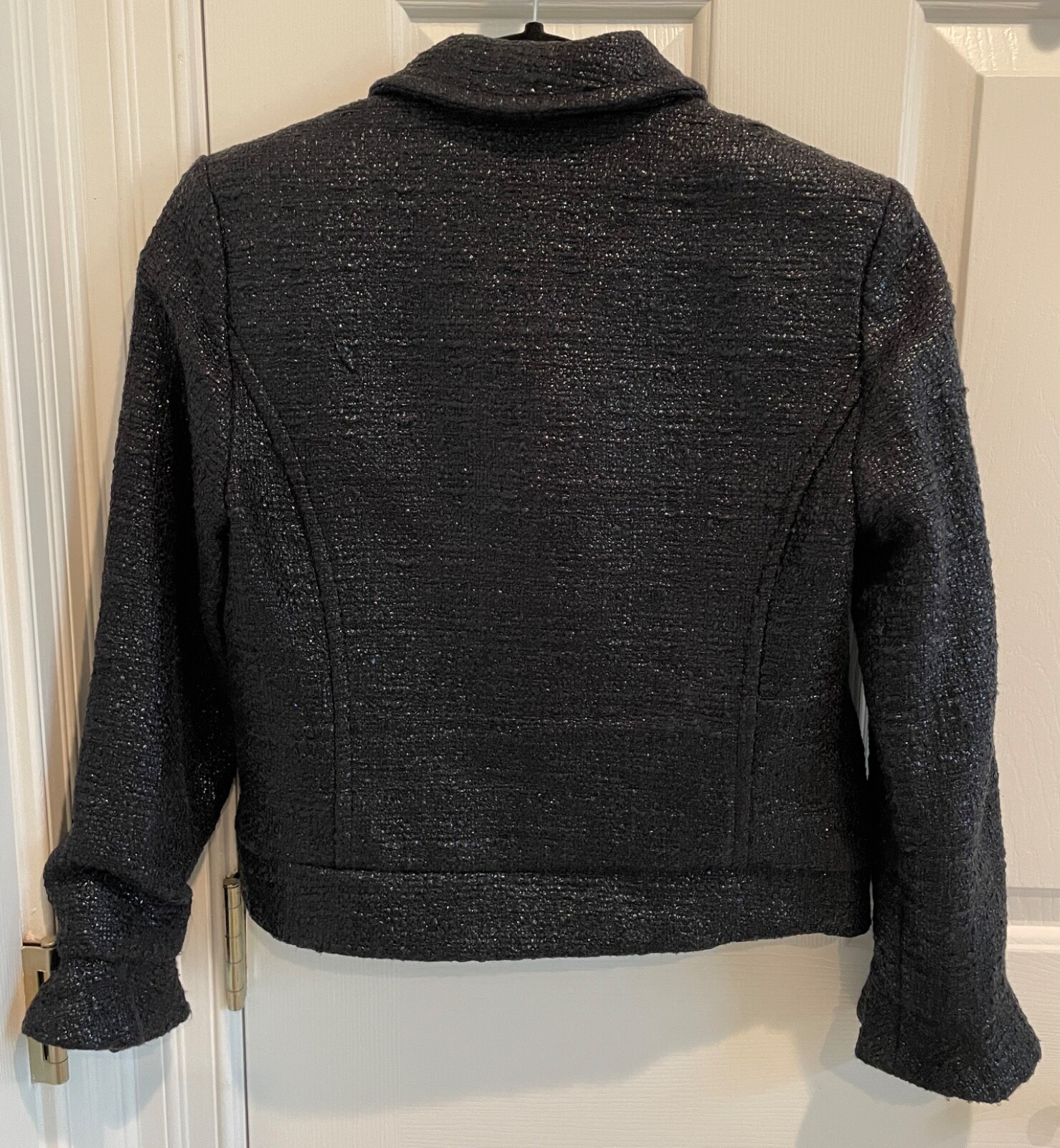 Nanette LePore Coated Tweed Moto Jacket. Shimmer Blac… - Gem