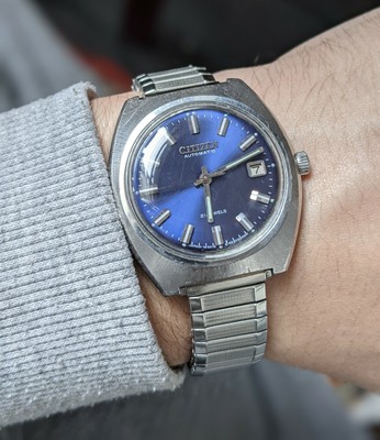 Gents Vintage Citizen Automatic 8210 Blue Dial 21 Jewel Cushion Watch ...