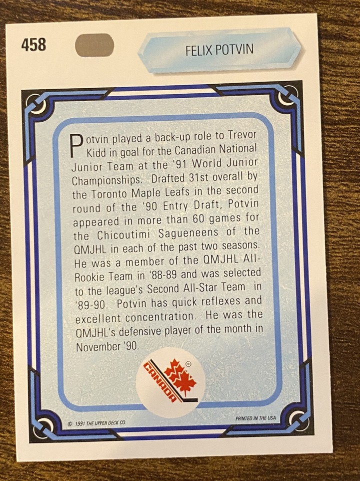 1990-91 NHL Upper Deck Felix Potvin Rookie Card World Junior Champions ...