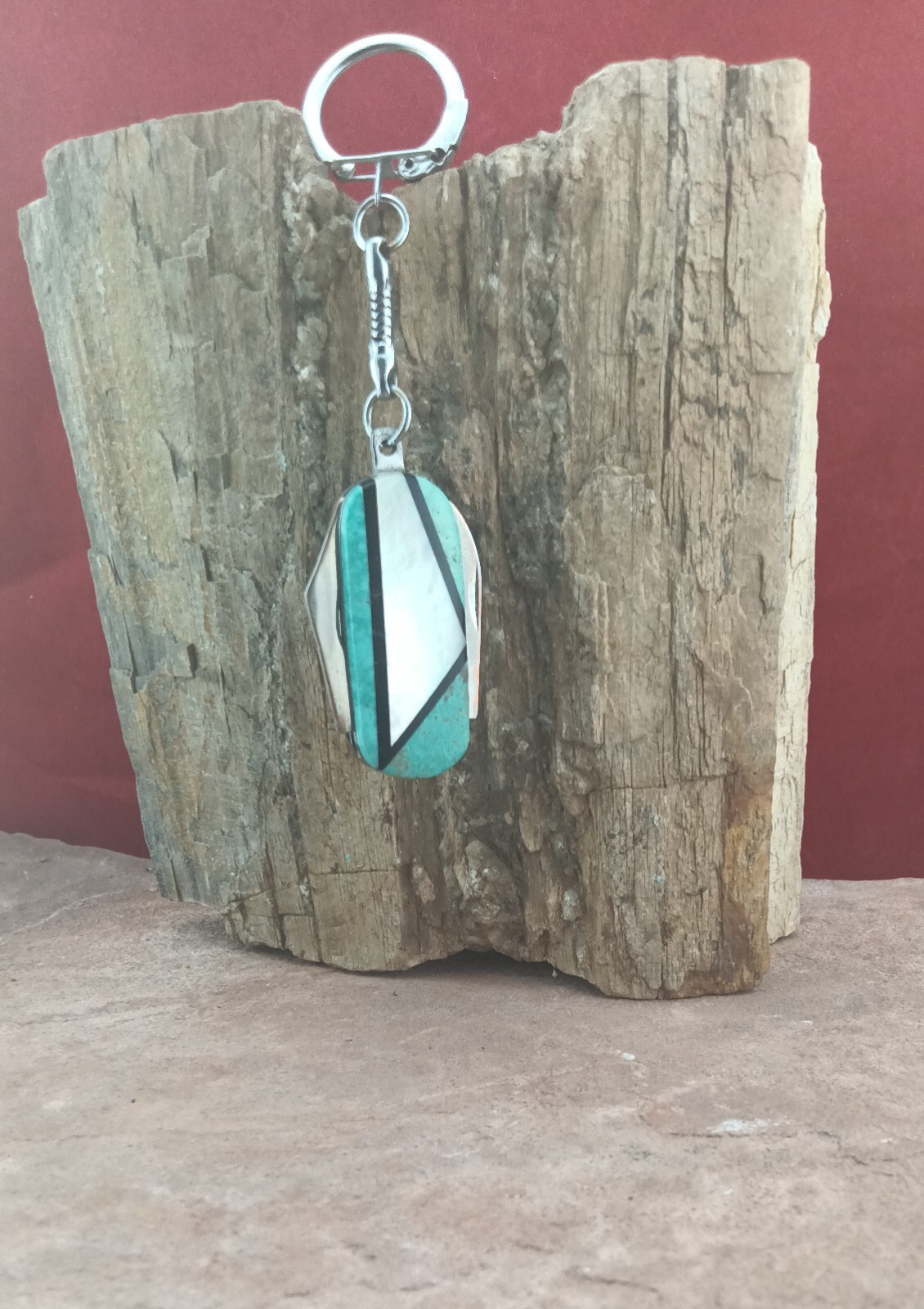 Turquoise mother of pearl key chain native american inlayed made in the ...