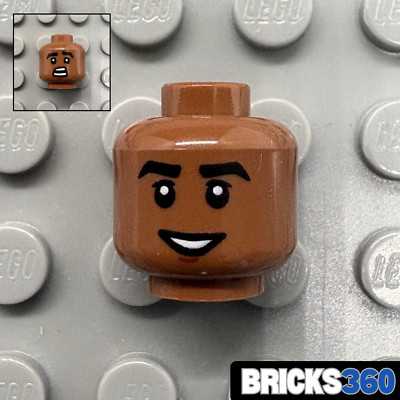 Lego New Medium Brown Minifig Head Smile Shocked Curved Pointy Eyebrow ...