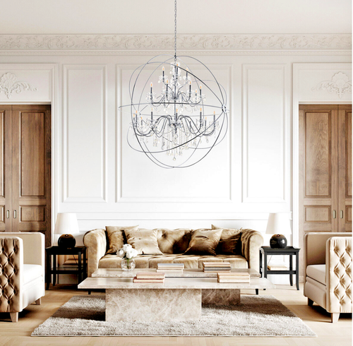 XL Chrome Focault Orb Globe Crystal Chandelier Foyer Dining Living ...