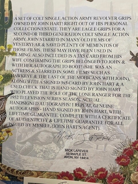 LONE RANGER COLT SAA GRIPS, HOLSTER & PIX, JOHN HART, STAR OF THE TV ...