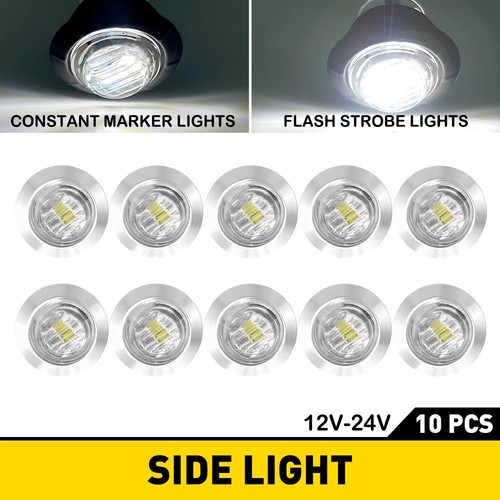 10X 3/4" Marker Lights LED Truck Trailer Round Side Bullet Light White ...