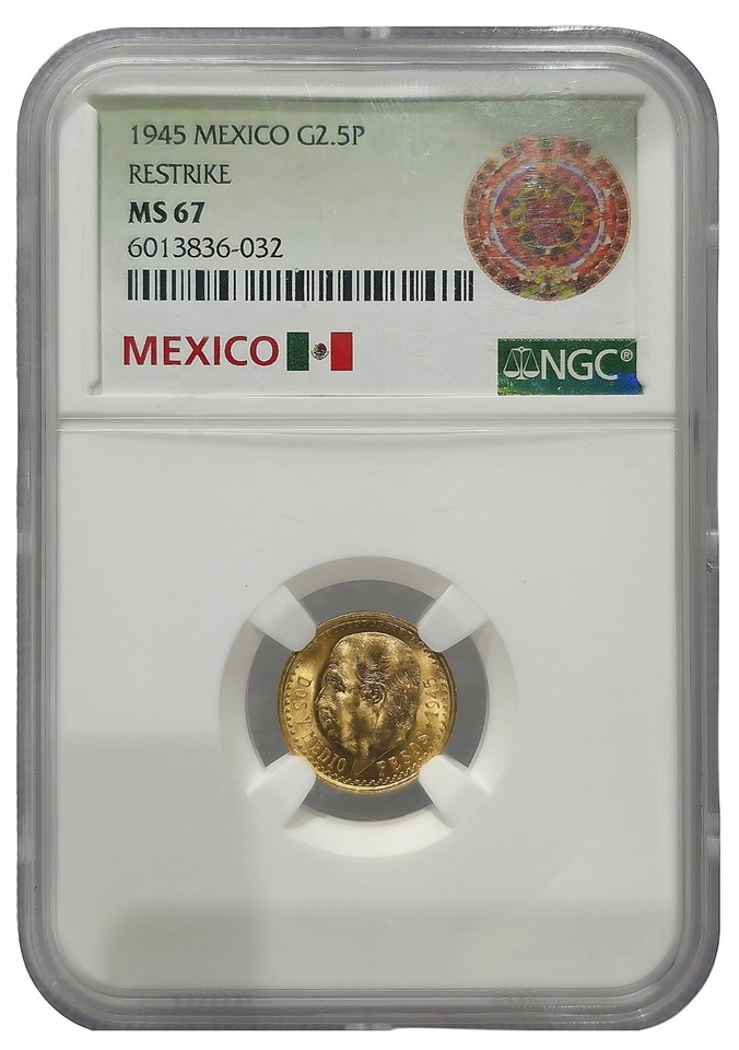 1945 MEXICO GOLD 2.5 PESOS G2.5P HIDALGO NGC MS 67 RARE BEAUTIFUL GEM ...