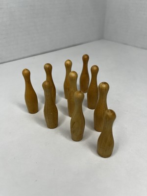 Minature Wooden Bowling Pins 2” Tall Cake Decor Table Top Ten Pin Mini ...