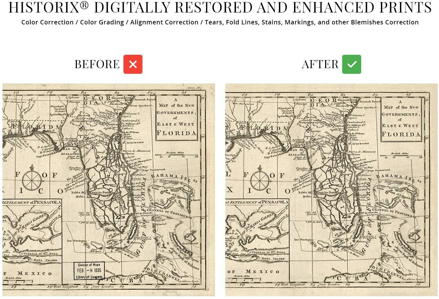 1763 East & West Florida Map - Vintage East and West Florida USA Wall ...