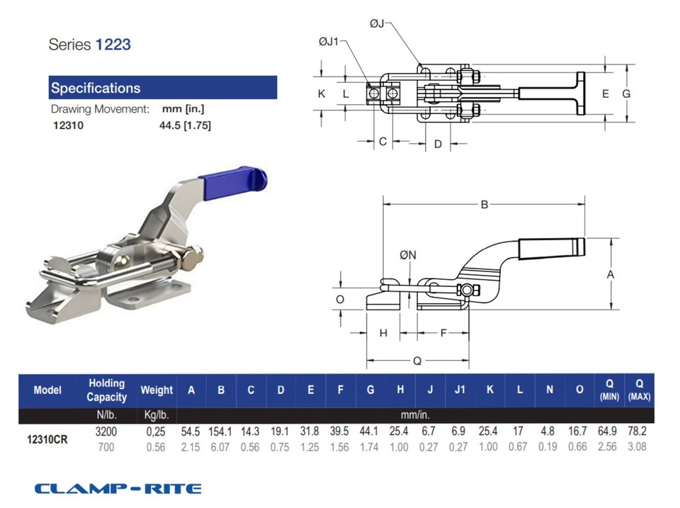 Clamp-Rite 12310CR Latch, U-Hook Toggle Clamp, 700 lb (cross ref 331 ...