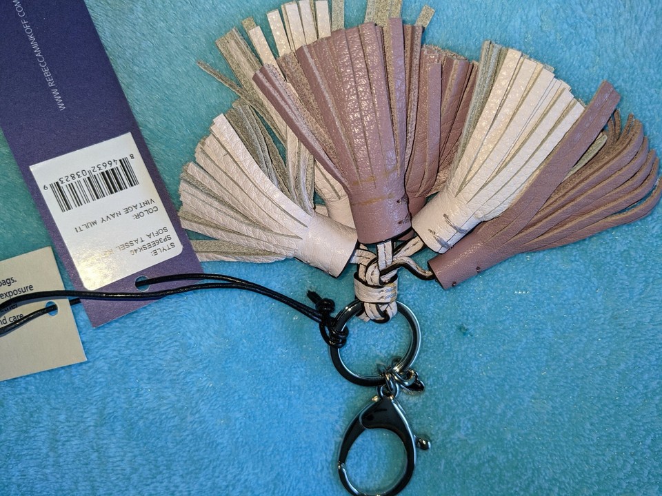 Rebecca Minkoff Leather Sofia Tassel FOB Key Chain Charm Vintage Navy ...