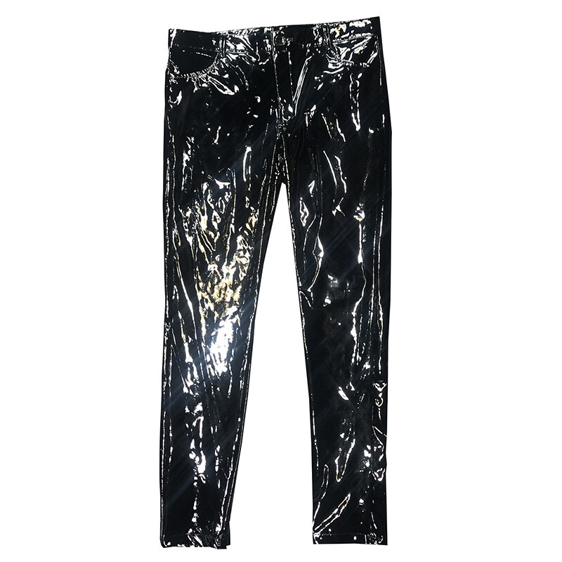 Men Metallic Shiny Wet Look Pants Faux Leather Slim Fitted Leggings ...