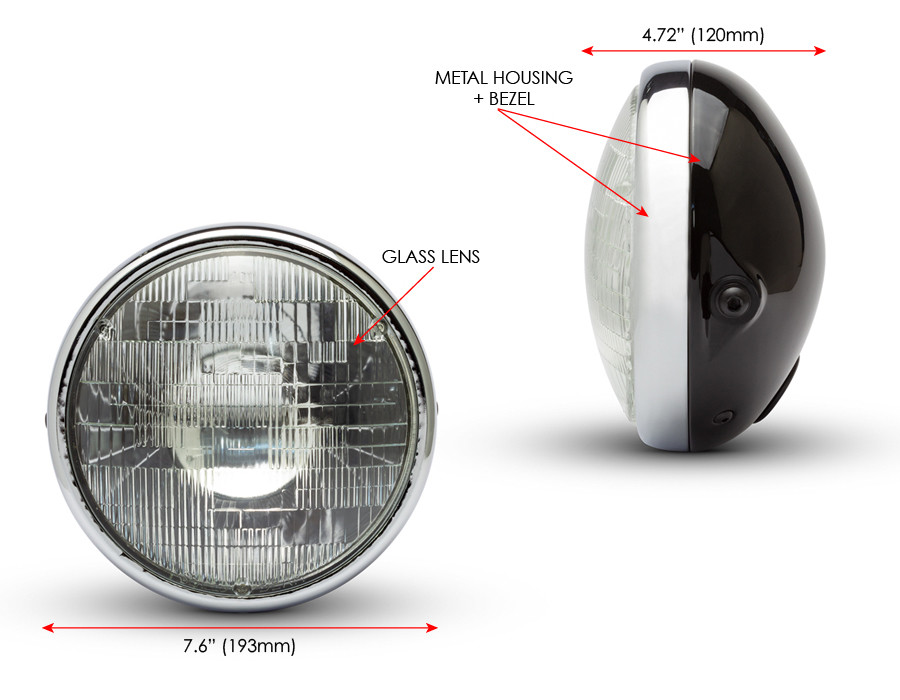 BMW 7.7" Headlight Black Chrome R45 R65 R80 R100 Retro Custom Project ...