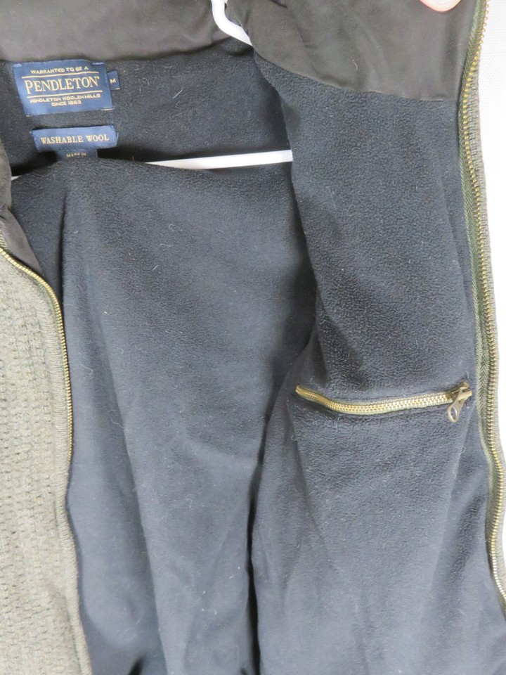 Pendleton Washable Wool Vest Green Knit Full Zip Fleece Lined Mens ...