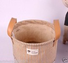 Set of 3 Linen Storage Bucket Basket Bin w Totes Yellow Strip Home ...