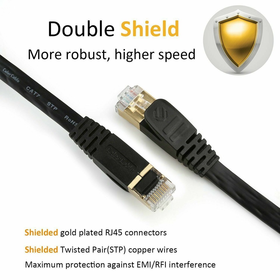 50FT CAT7 CAT 7 Flat Ethernet Cable LAN RJ45 Internet Router Patch Cord ...