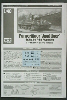Tamiya 1/48th Scale German Jagdtiger - Decals & Directions from Kit No ...