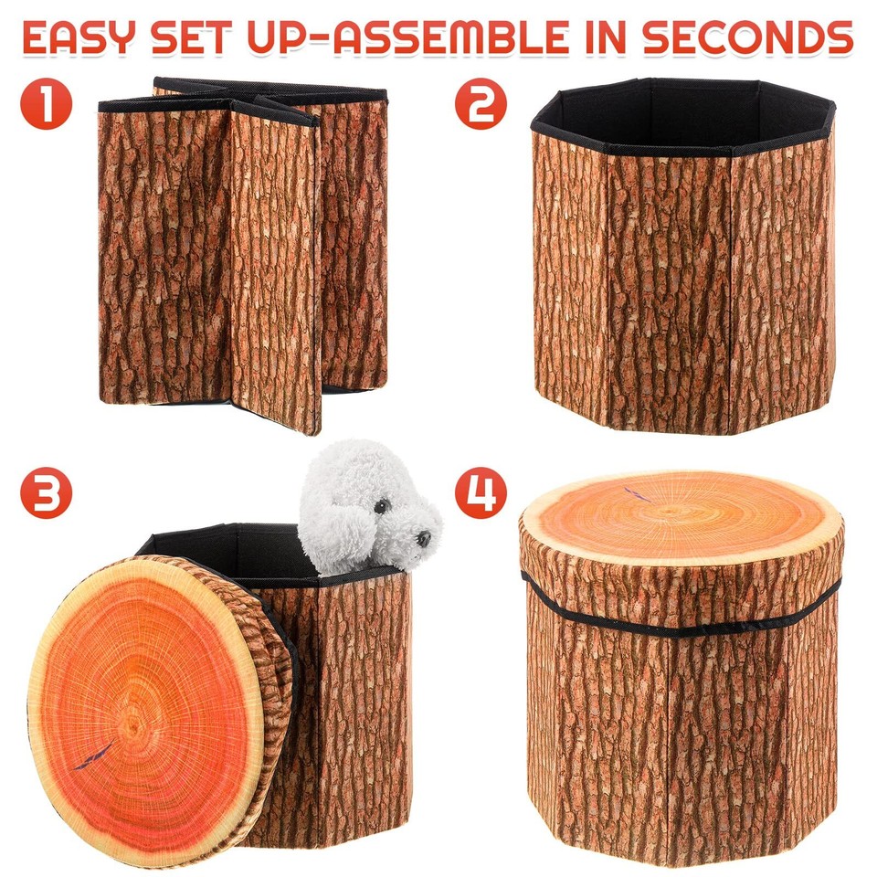 3 Pack Tree Stump Storage Stool 12 X 12 Inch Stool Ottoman Cute Folding ...