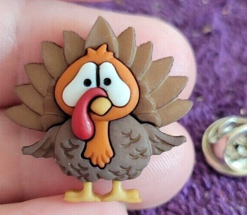 ^Tom Turkey Worried Thankgiving Christmas Tie Tack Lapel Pin Brown ...