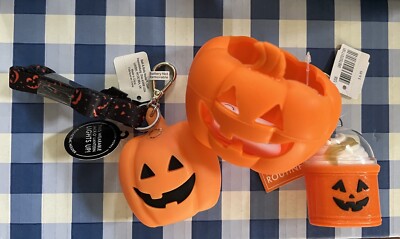 Bath & Body Works X3 Pumpkin Bac Holders w/ Keychain/Clip & Light Up ...