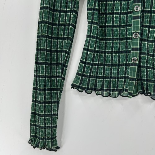 Free People Caught a Feeling Cardi Shirt Womens XS Green Plaid Button ...