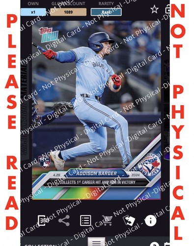 Topps BUNT App DIGITAL Addison Barger Blue jay’s Toronto Topps Now Rare ...