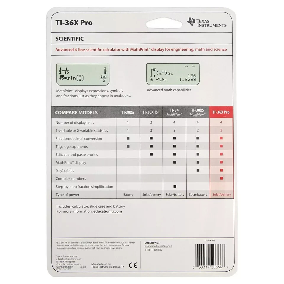 Texas Instruments TI-36X Pro Advanced Scientific 4-Line Calculator Dual ...