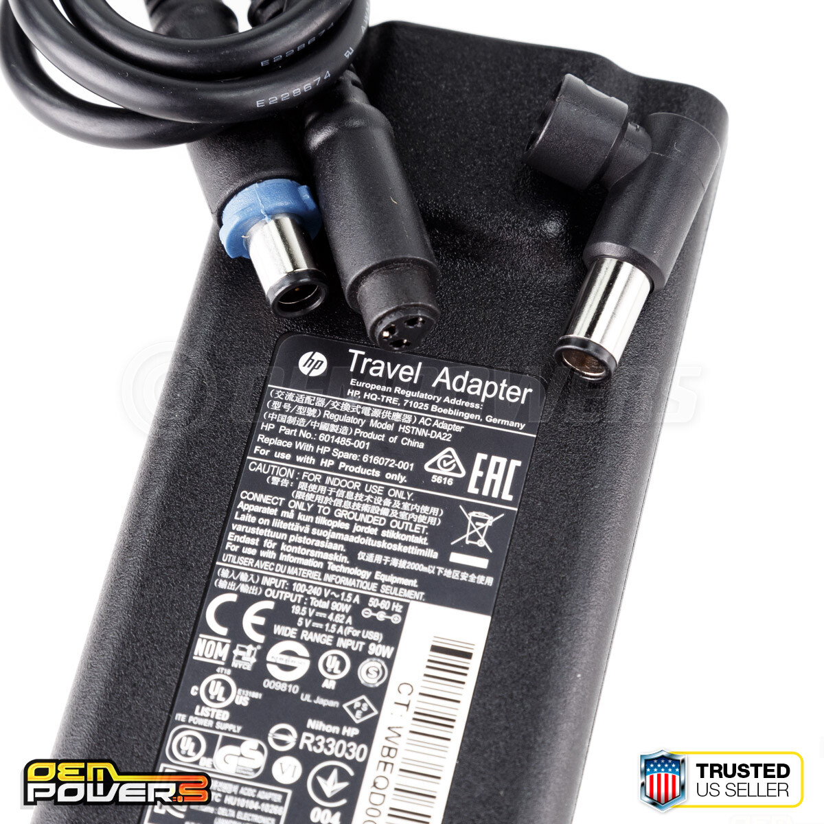 GENUINE HP Travel Adapter 90W + USB AC Power Charger HSTNN-DA22 616072 ...
