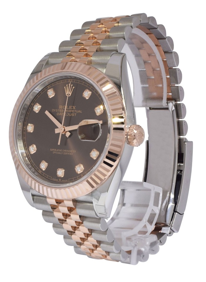 NOS Rolex Datejust 41 18k Rose Gold/Steel Chocolate Diamond Watch B/P ...