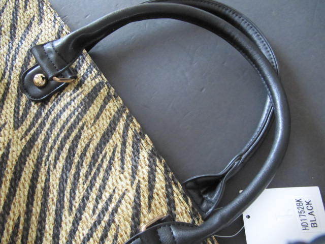 Black Brown Zebra Straw Shopper Beach Gym Tote Bag Handbag Purse Big ...
