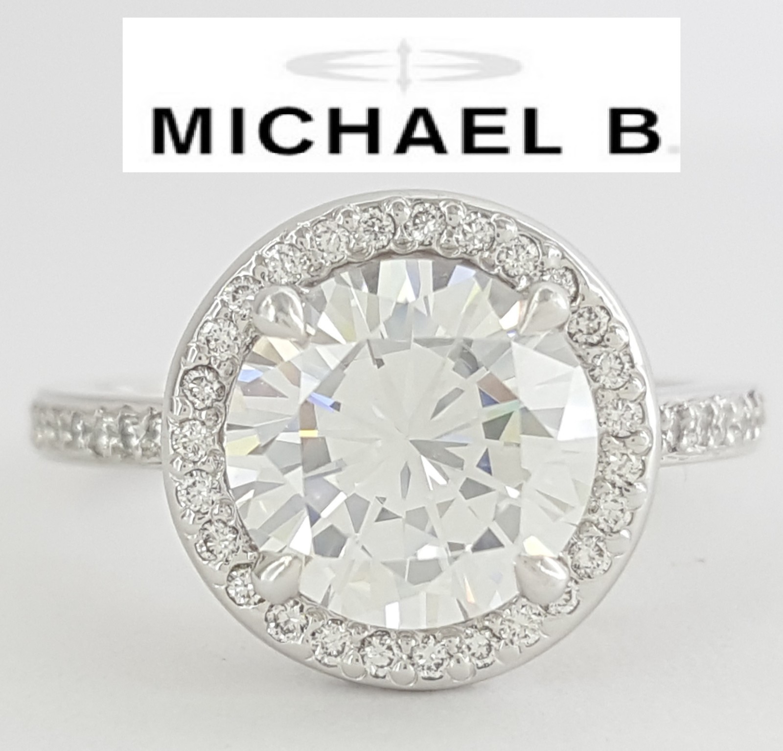 MICHAEL B. Touch of Trois Round Diamond Semi-Mount Engagement Ring 18K ...