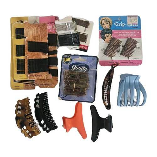 VTG Hair Goody Bobby Pins & Fashion Clips Grip-Tuth Comb Banana & Jaw ...