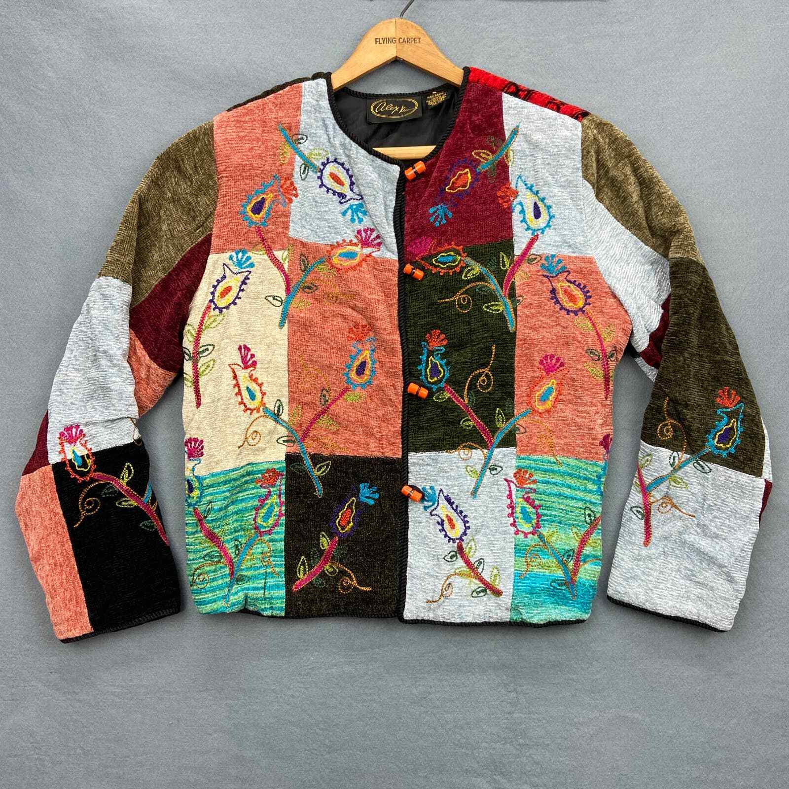 Vintage Alex Kim Appliqued Floral Design Jacket Long … - Gem